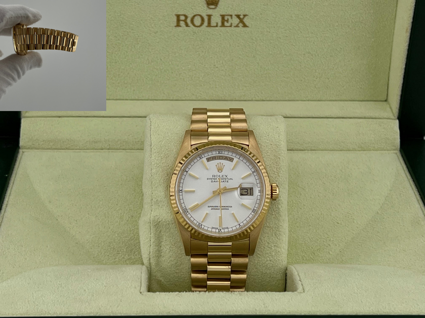 Rolex President Day Date 18238 36mm Double Quickset White Dial 18K Yel