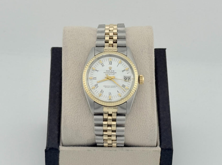 Rolex Datejust 6824 White Roman Dial 14k Yellow Gold Stainless Steel