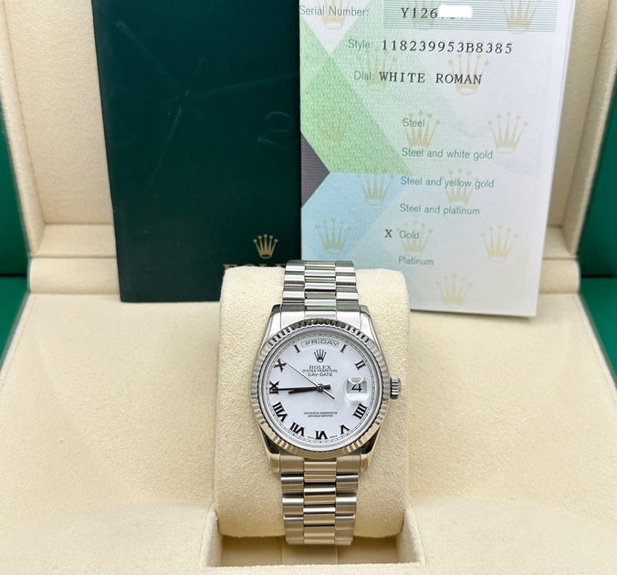 Rolex President Day Date 118239 36mm White Roman Dial 18K White Gold B