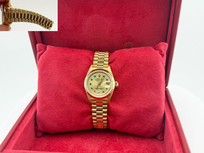 Rolex Ladies President Datejust 69178 Diamond Emerald Dial 18K Yellow