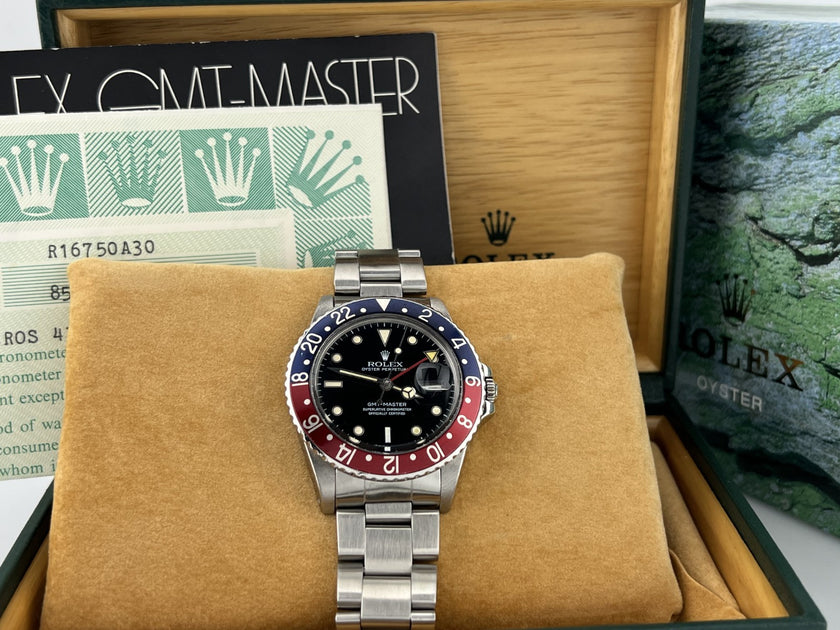 VINTAGE Rolex GMT Master 16750 Pepsi Red Blue SPIDER DIAL Steel Box Pa