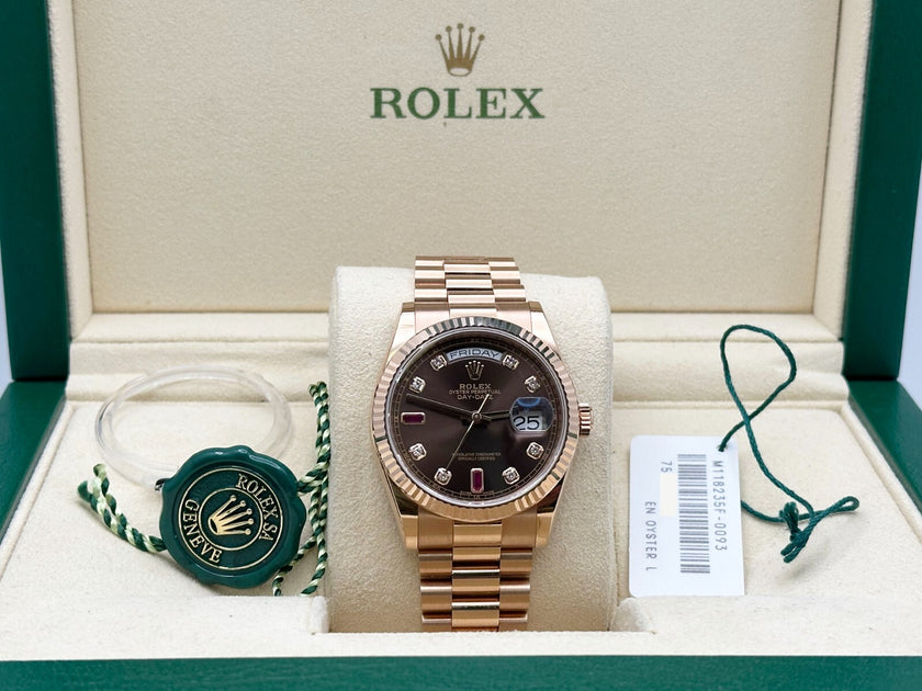 Rolex President Day Date 118235 Chocolate Diamond Ruby Dial 18K Rose G