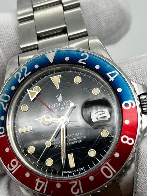 Rare Rolex 16750 GMT Master Pepsi Stainless Steel Original Spider Glos